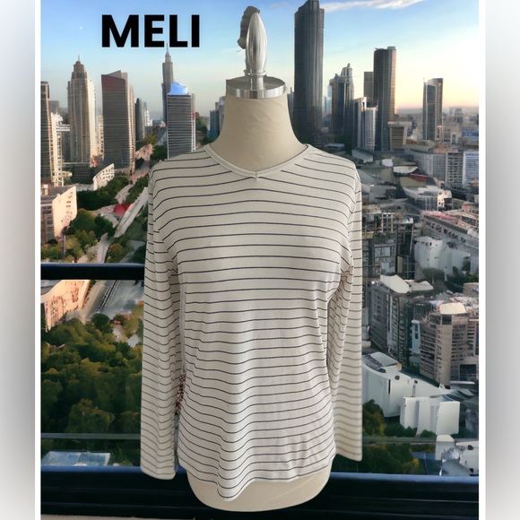 MELI | Tops | Meli Off White And Black Pin Stripe Top T Shirt Xs | Poshmark